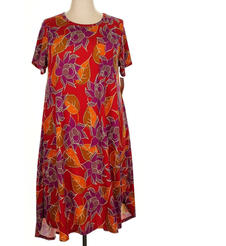 LuLaRoe Womens Dress Size 2XL Carly Red Purple Tropical Batik Floral 2X ...