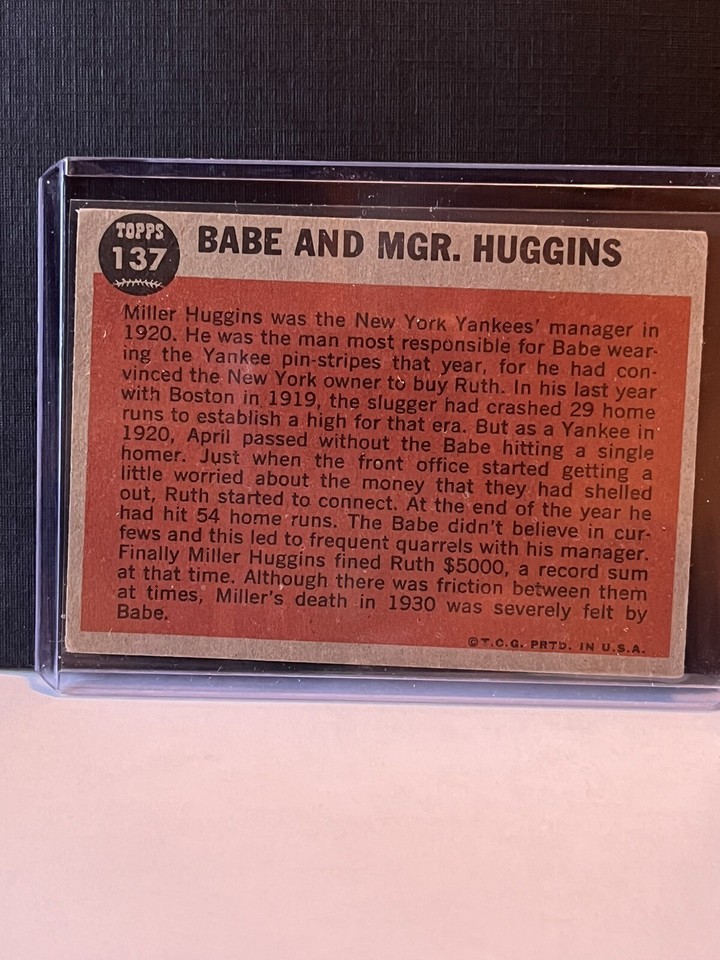 1962 Topps - Green Tint #137 Babe Ruth, Miller Huggins (RC) | eBay
