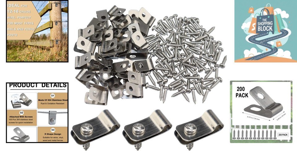 200Pcs Stainless Steel Wire Fence Clips & Screws for 12-16 Gauge ...