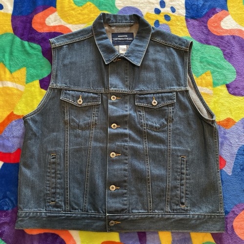 Denim Vest Jacket Men’s XL Blue Button Up Pockets Grunge Punk Hipster ...