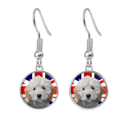 Cockapoo Dog Union Jack Silver Plated Jewellery Drop Earrings Birthday ...