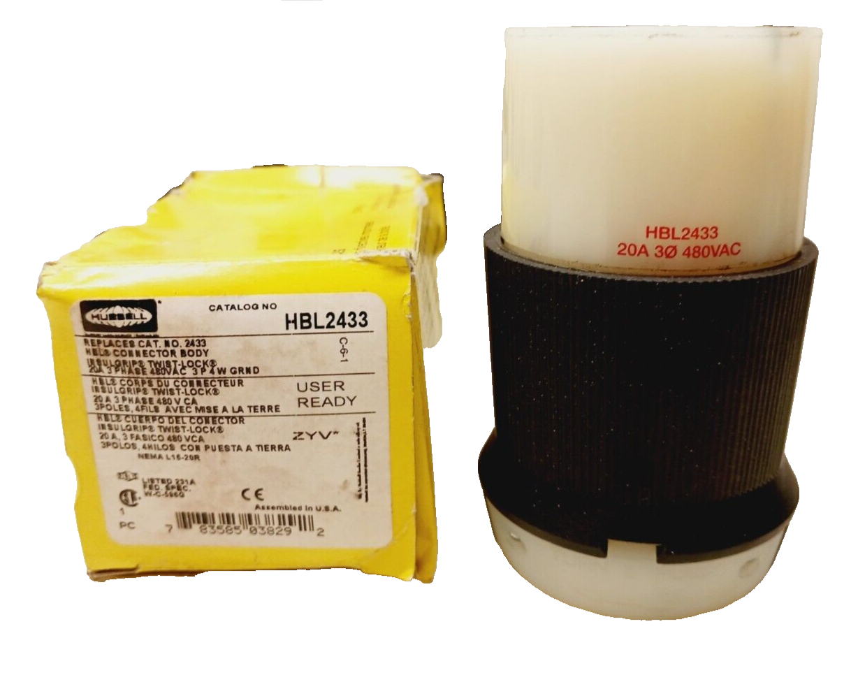 NEW HUBBELL 20 AMP FEMALE CONNECTOR BODY TWIST LOCK 3P/4W 480 VAC ...