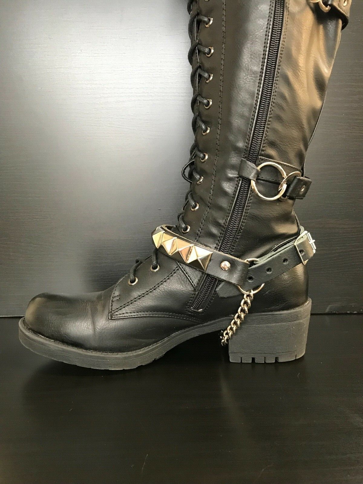 Genuine Real Leather BOOT STRAPS BLACK 5 STYLES PUNK GOTHIC FASHION ...