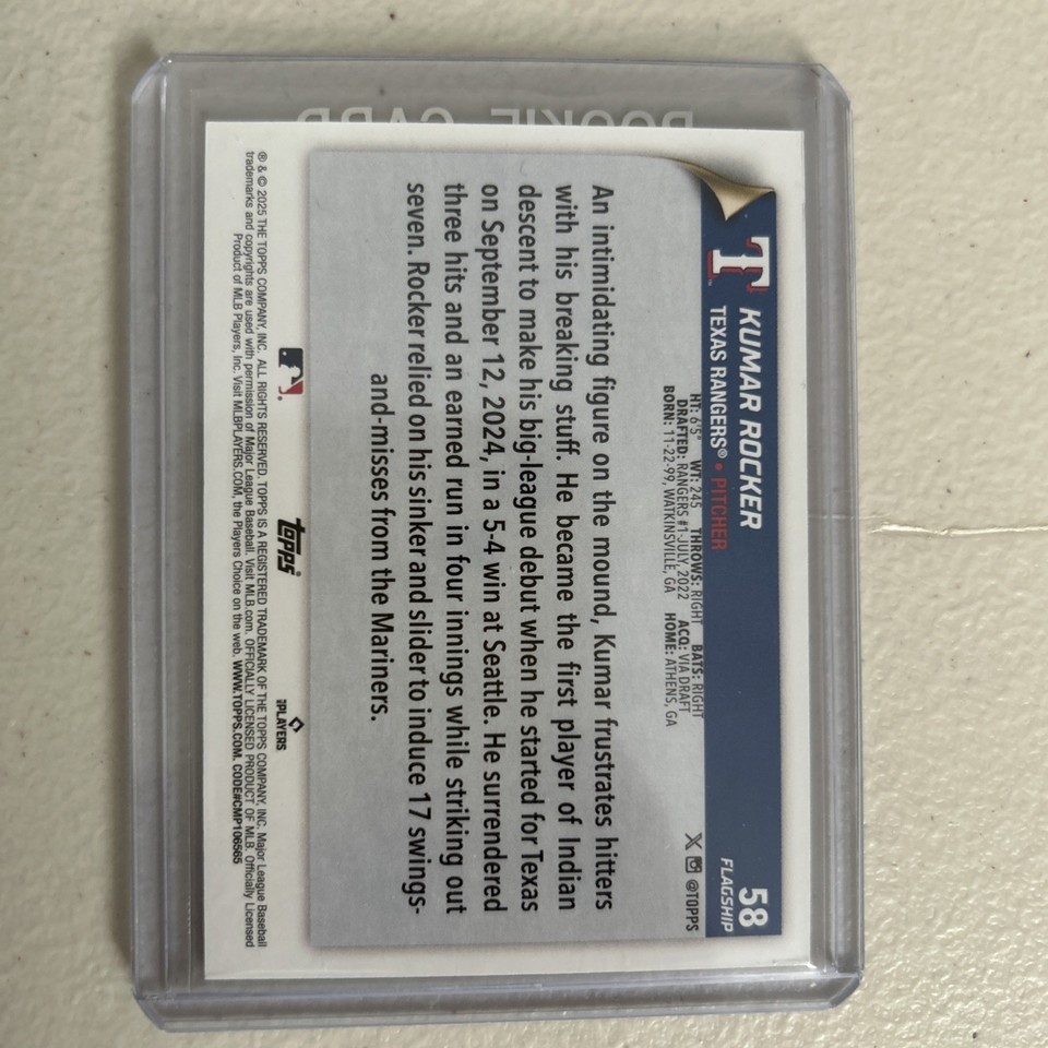 2025 Topps Flagship Collection Costco - KUMAR ROCKER #58 - RC Rangers ...