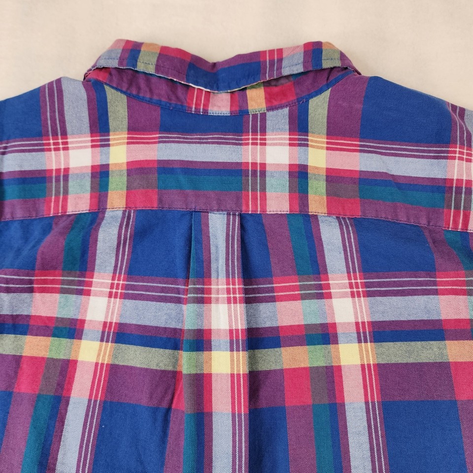 New Gap Slim Fit Button Down Shirt Men XL Plaid Red Blue Long Sleeve ...