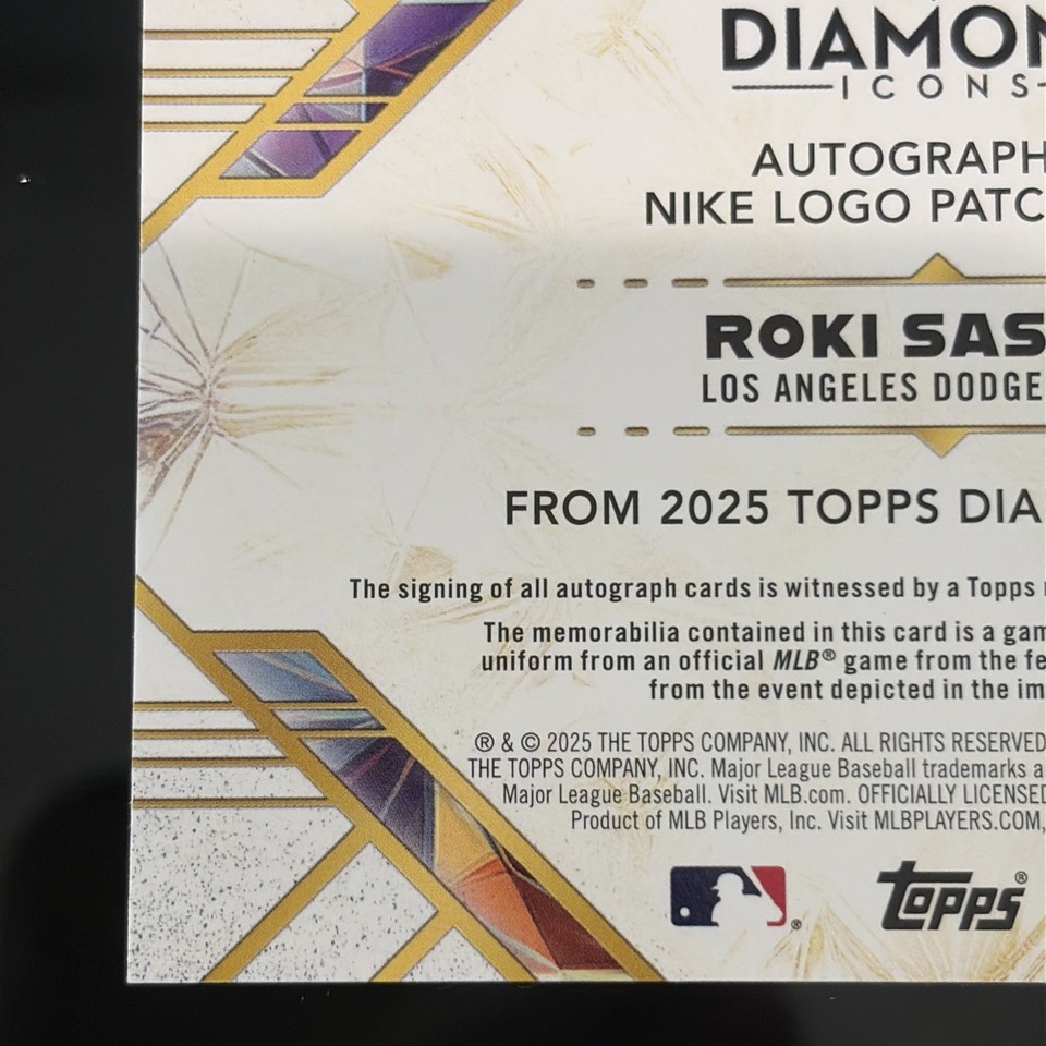 2025 Topps Diamond Icons Auto Nike Logo Patch Roki Sasaki RPA RC 1/1 ...