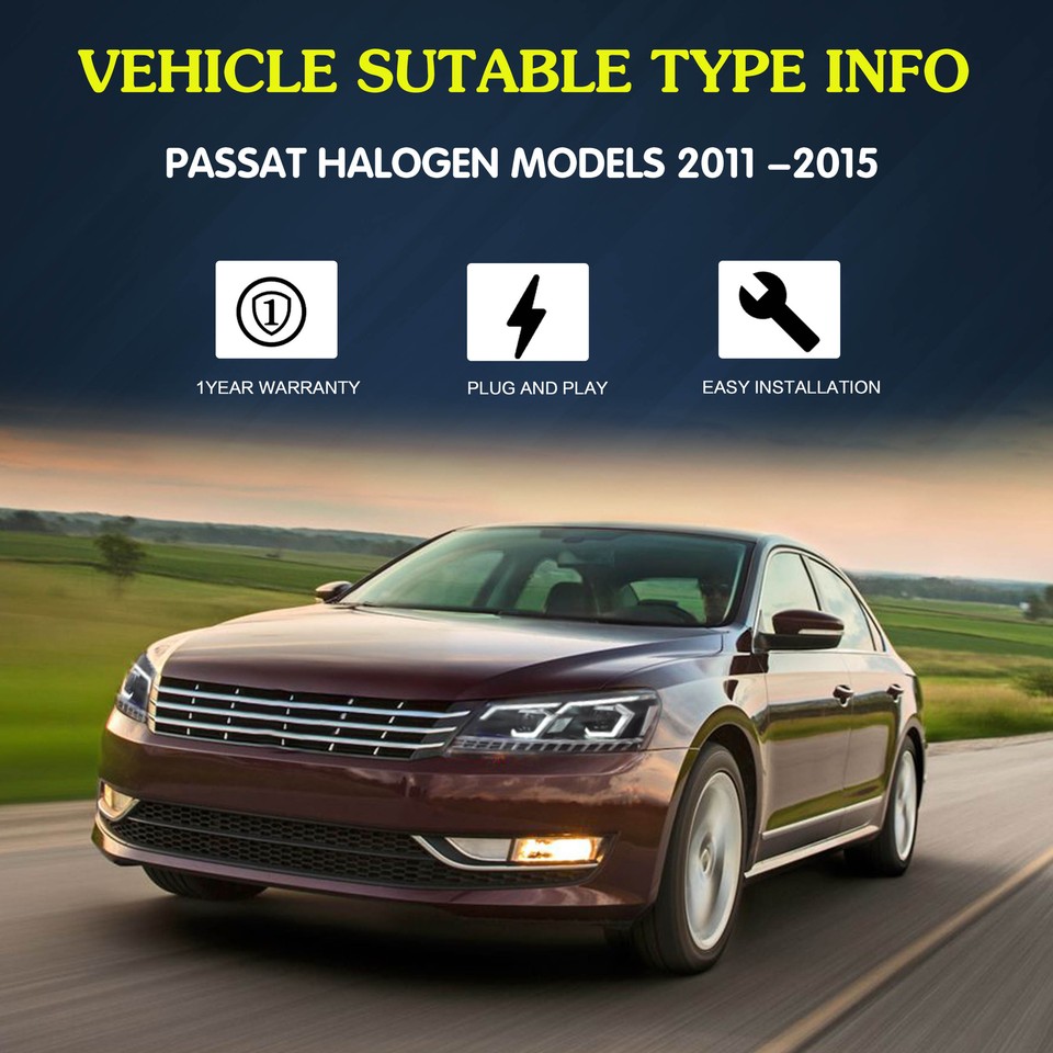 VLAND LED Projector Headlights For 2011-15 VW Passat Factory Halogen ...