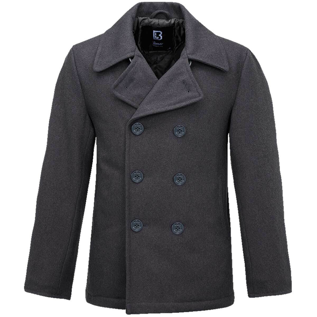 Brandit Pea Coat Double Breasted Winter Wool Navy Reefer Jacket Vintage ...