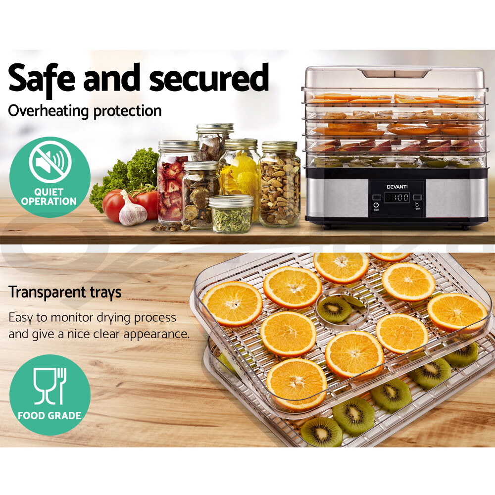 Devanti 5 Trays Food Dehydrator Commercial Fruit Dehydrators Beef Jerky ...