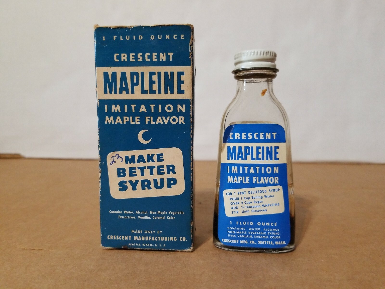 VINTAGE Crescent Mapleine Imitation Maple Flavor, bottle in box ...
