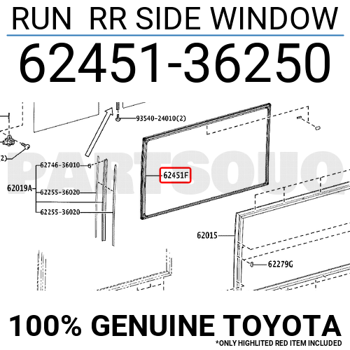 6245136250 Genuine Toyota RUN RR SIDE WINDOW 62451-36250 | eBay