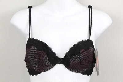 Women's Bra Letter Print & Lace Style 9999 Size 32B LILY Color Black ...
