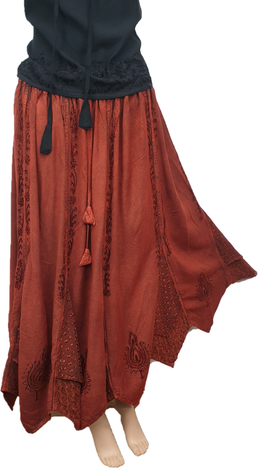 Maxi Skirt Medieval Handkerchief Rayon Embroidered One Size 10 12 14 16 ...