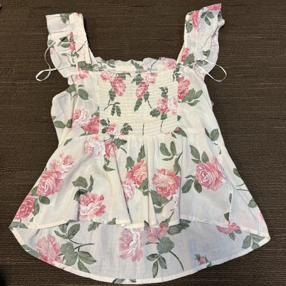 Old Navy Cropped Peplum Tank Top Smocked Boho Rose Floral Women’s Large ...