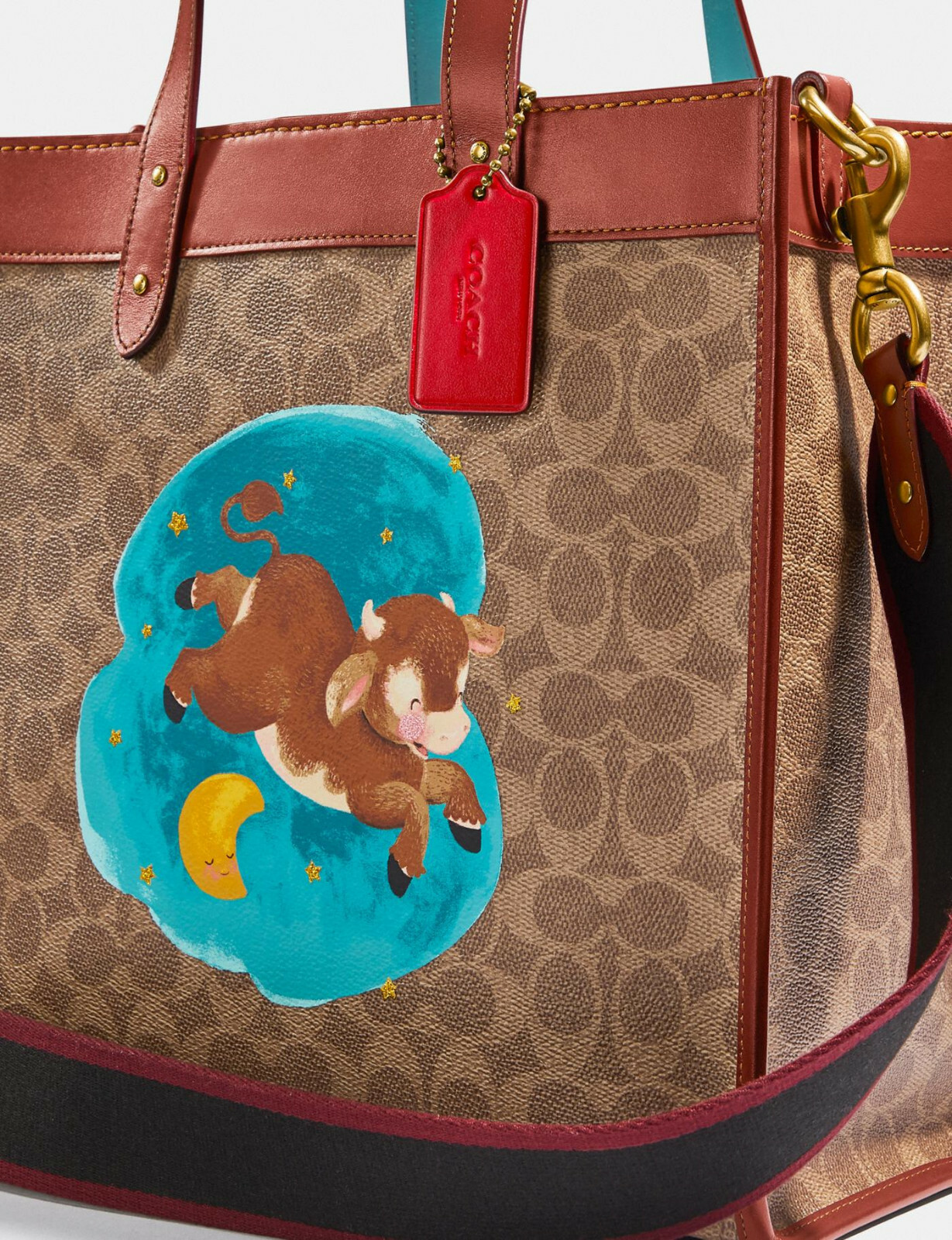 COACH lunar new year field tote Cow Fly Over the Moon w/ ox ~NWT~ Tan ...