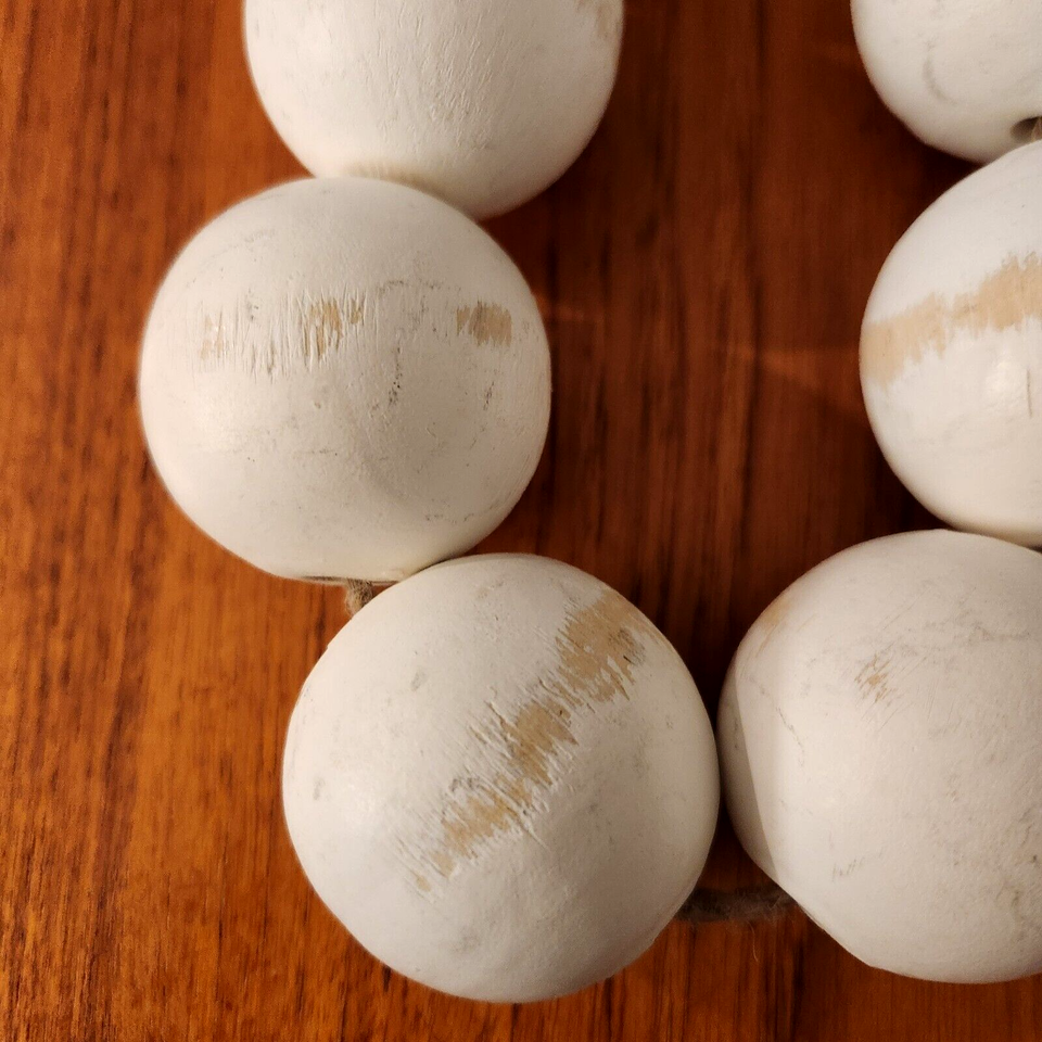 NEW! DECOR 32" STRING 2" WHITE DISTRESSED WOOD BEADS | eBay