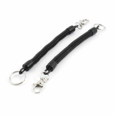 Lobster Clasp Stretchy Spring Coiled Strap Lanyard Keyring Black 2 Pcs ...