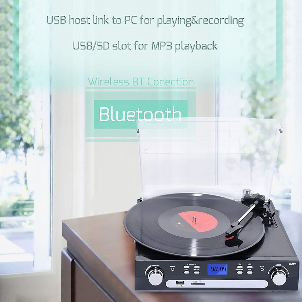 Bluetooth Record Player with Stereo Speakers Turntable for Vinyl to MP3 ...
