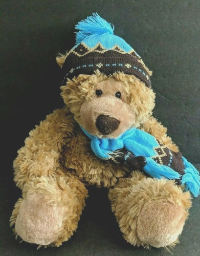 Mary Meyer Plush Teddy Bear Blue Winter Hat Scarf Stuffed Animal Soft ...