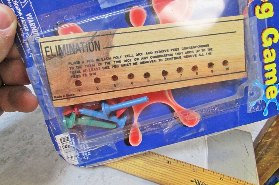Peg Game wood board ELIMINATION pegs & dice included instructions on ...