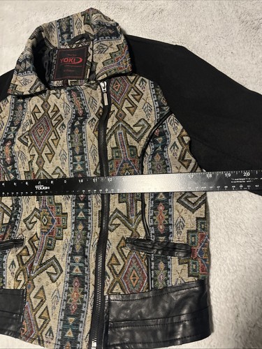 Yoki Jacket Womens Medium Aztec Tapestry Beige Off Side Zipper Dark ...