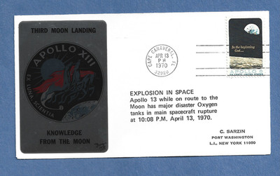APOLLO 13 EXPLOSION IN SPACE APR 13,1970 CAPE SARZIN METAL SPACE COVER ...