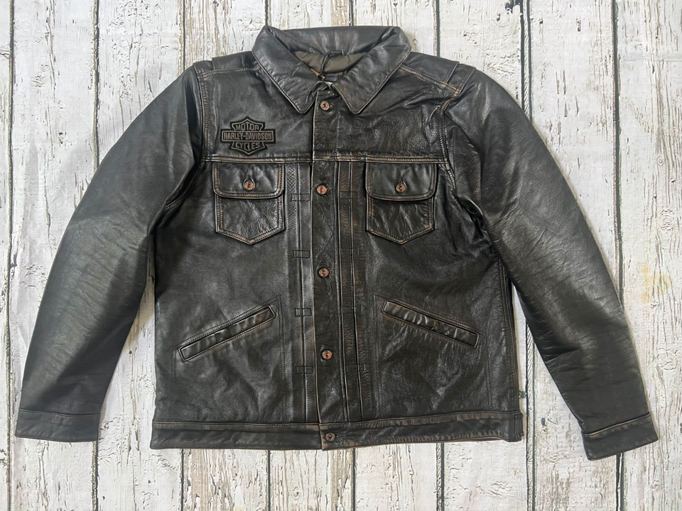 Harley Davidson Men's Digger Button-Up Black Leather Riding Jacket XL ...