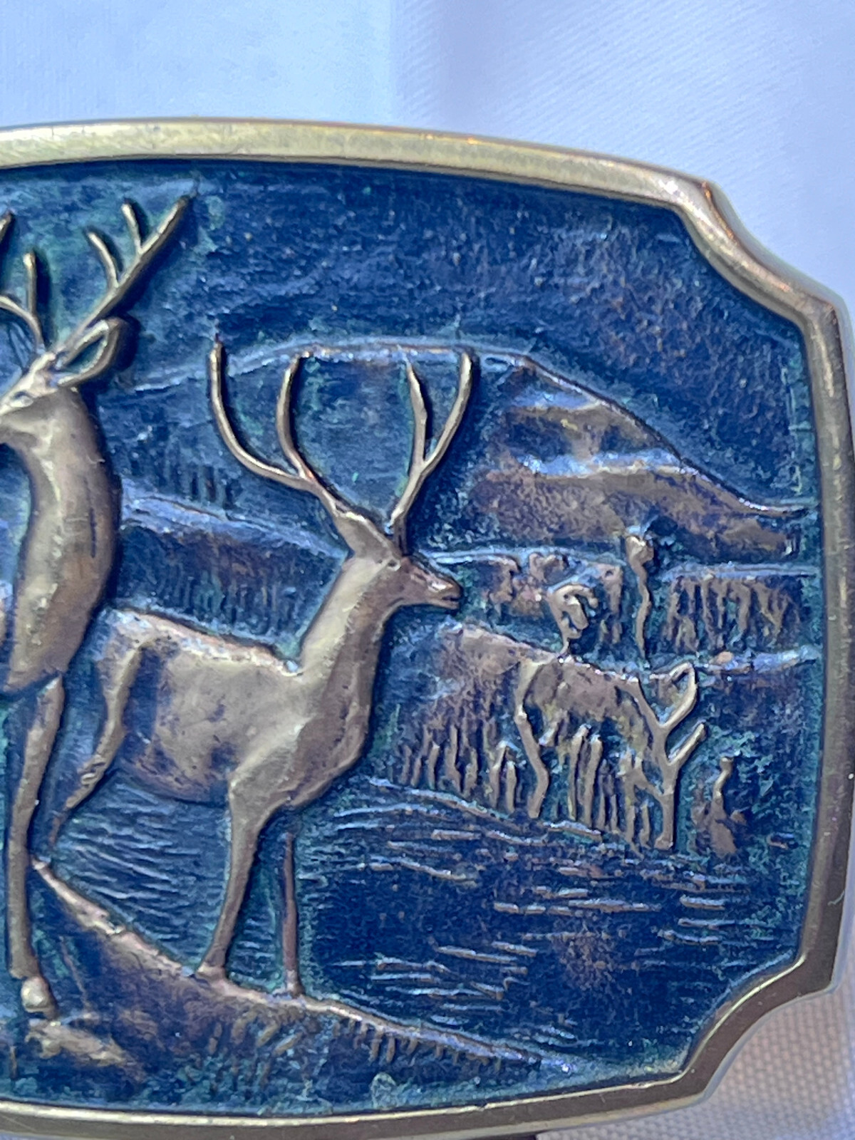 1978 Vtg BTS Solid Brass Belt Buckle Two Male Bucks D… - Gem