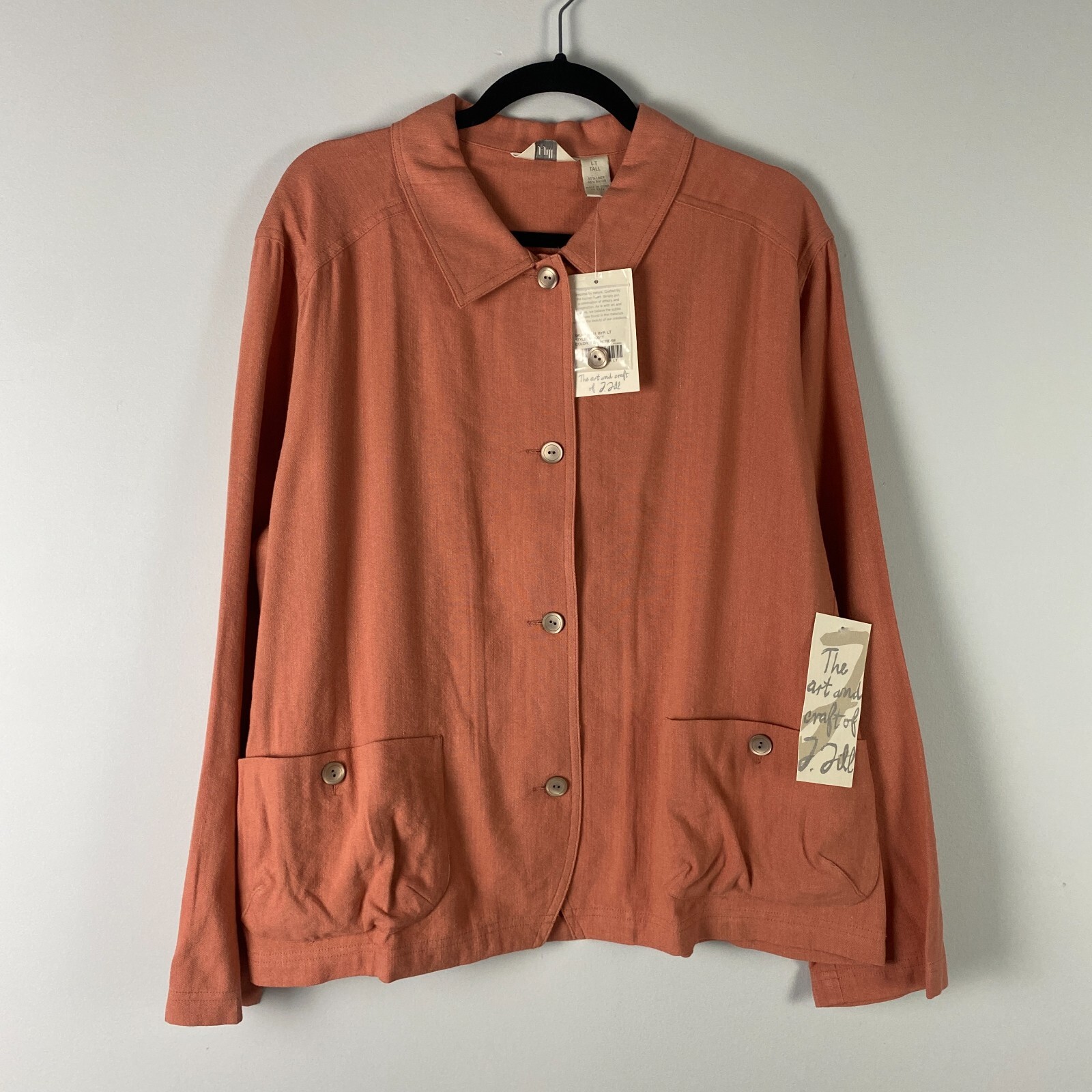 J Jill Linen Blend Jacket Womens L Tall LT Coral Pockets Button Up | eBay