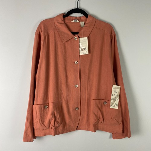 J Jill Linen Blend Jacket Womens L Tall LT Coral Pockets Button Up | eBay