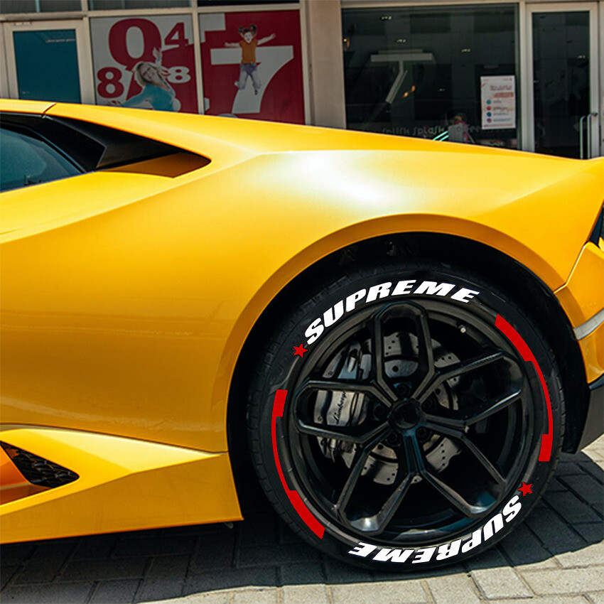 SUPREME Tire Lettering Sticker 1.06'' 14''-22'' And Red Line Stripes 8 ...