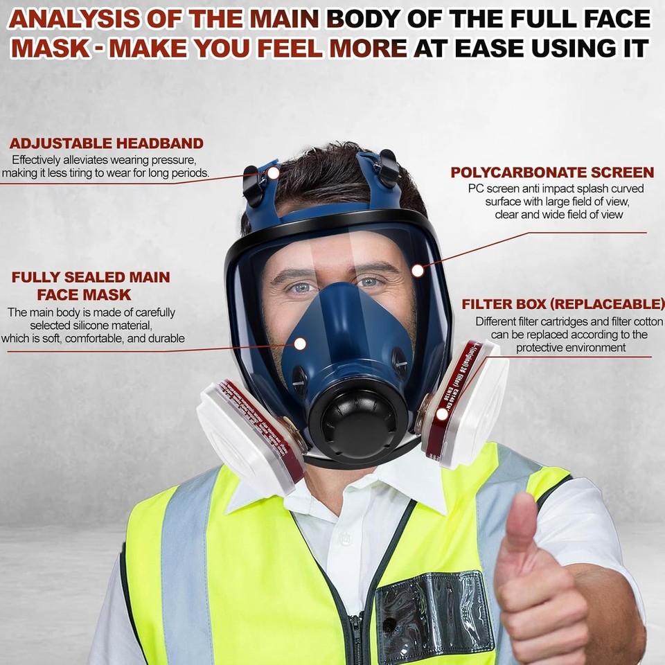 Large 6200 Half Face Respirator Mask with Full Face Cover Option ...