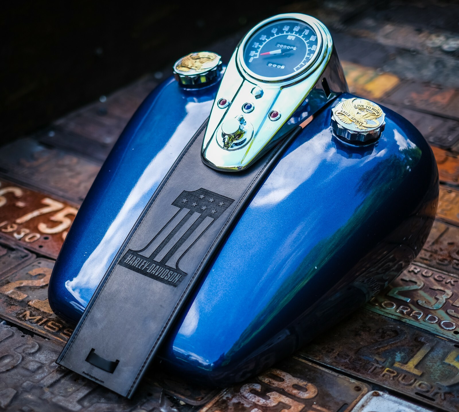 Retro AMF One Logo Leather Gas Tank Panel Bib Harley Davidson Old 3 ...