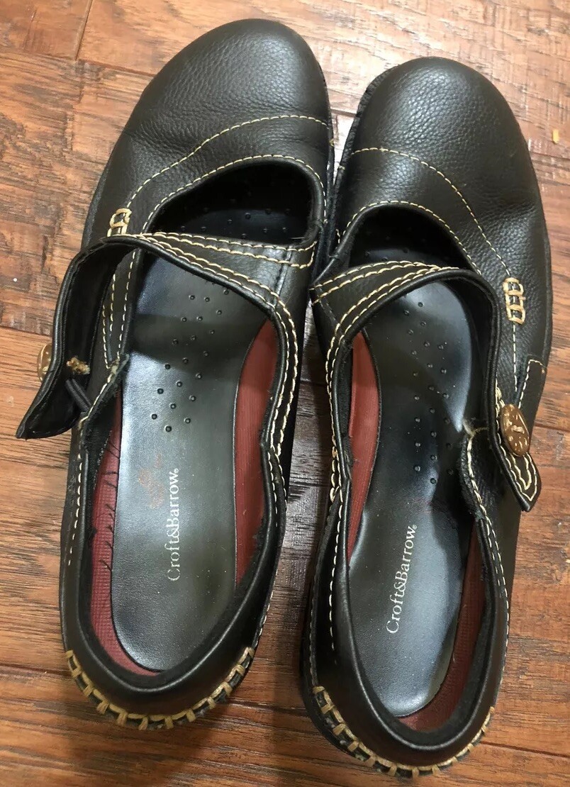 Womens Craft & Barrow Black Leather Mary Jane Shoes S… - Gem