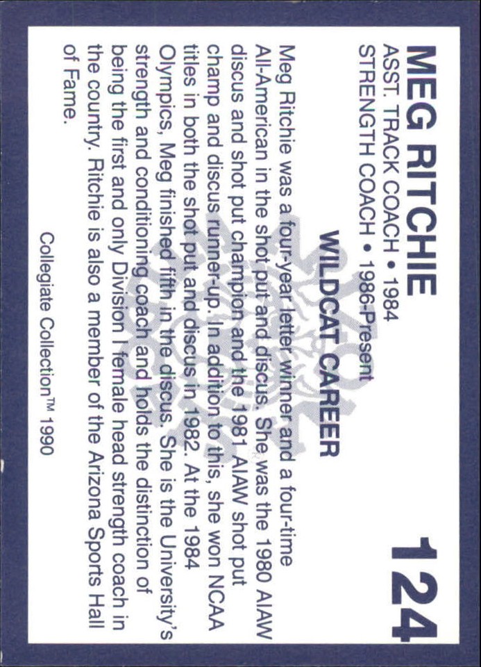 1990-91 Arizona Collegiate Collection Multi-Sport Card #124 Meg Ritchie ...