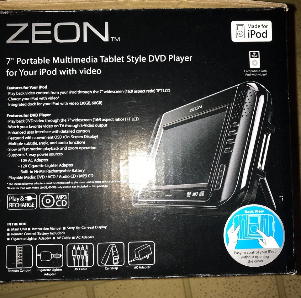 Zeon Z1055BLK Portable DVD Player w/ iPod Dock includes Remote & Carry ...