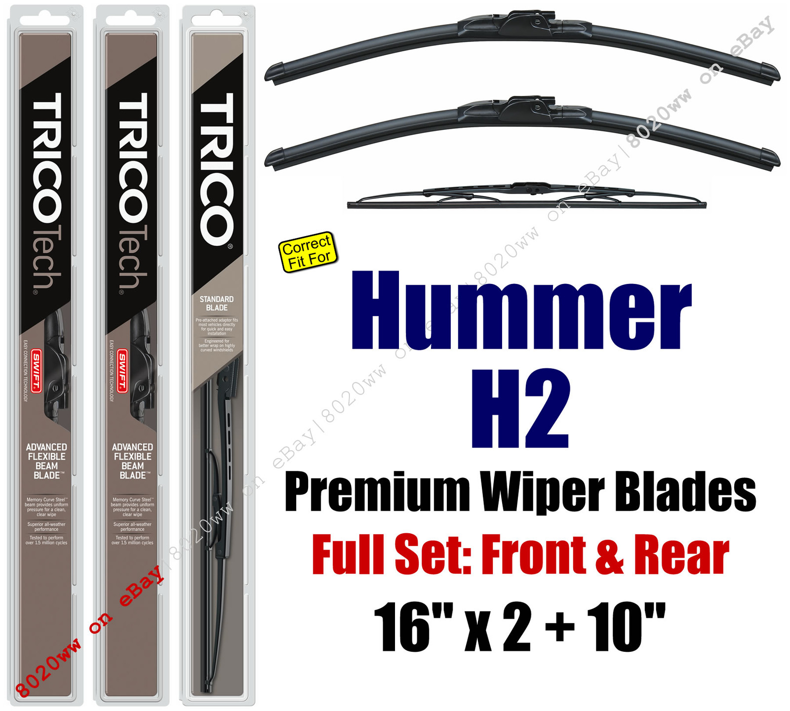 Wipers 3pk Premium Front Rear - fit 2003-2009 Hummer H2 - 19160x2/10-1 ...