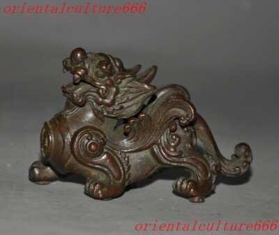 3.2"China ancient bronze Feng shui Brave troops Pixiu beast art ...