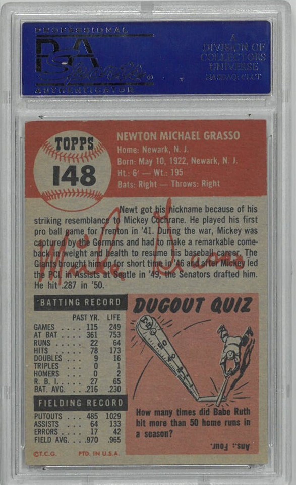 Mickey Grasso 1953 Topps Baseball Card #148- PSA Graded 5 EX (Senators ...
