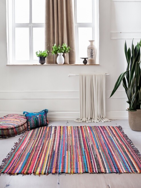 Rag Rug Festival Rugs Multicolour Rainbow Mat Cotton Hand Made ...