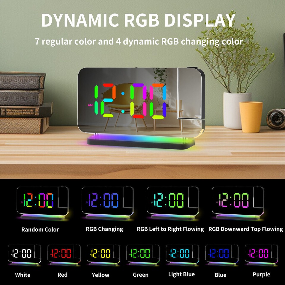 LED Digital Projection Alarm Clock with 180° Rotatable Projector,USB ...