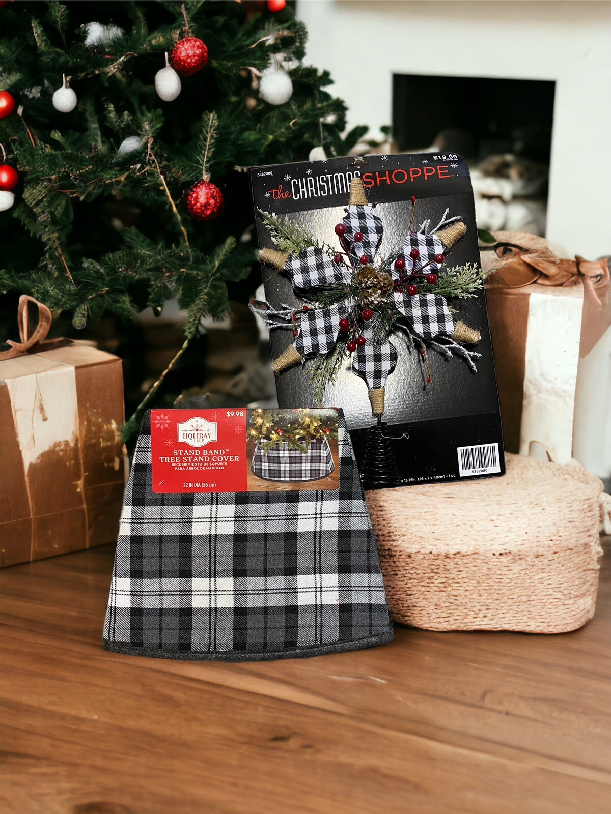 Black and White Plaid Christmas Tree Band and Tree Topper | eBay