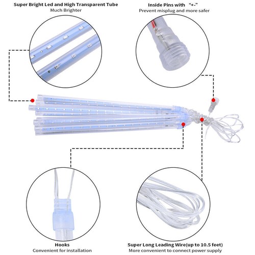 288 LED Meteor Shower Lights Fairy String Light Falling Rain Tree Xmas ...