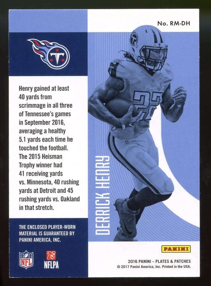 Derrick Henry Rookie 2016 Panini Plates and Patches Rookie Patches ...