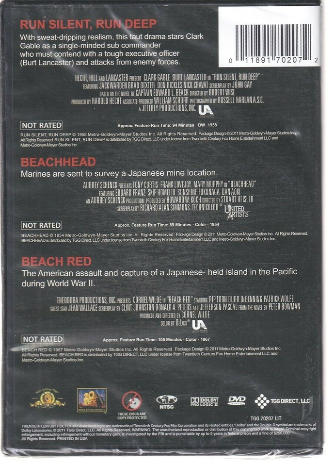 RUN SILENT, RUN DEEP / BEACHHEAD / BEACH RED 3 PACK WAR DVD (E1) | eBay