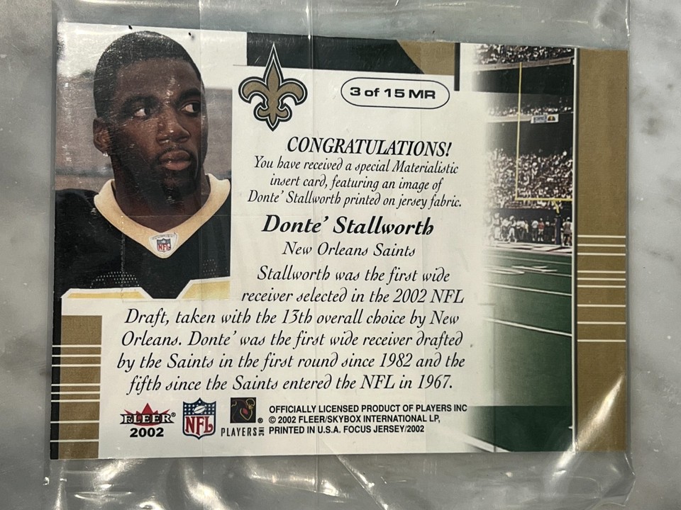 2002 Fleer Focus JE Materialistic Home Donte Stallworth /15 Saints ...