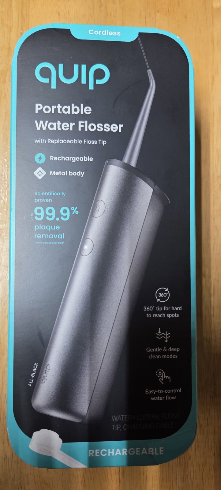 Quip Rechargeable Cordless Portable Water Flosser, All Black (New)