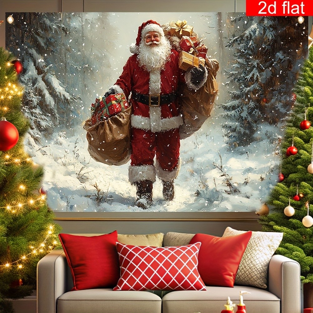 2D Flat, 1pc Christmas Party Banner - Santa Claus with Gifts ...