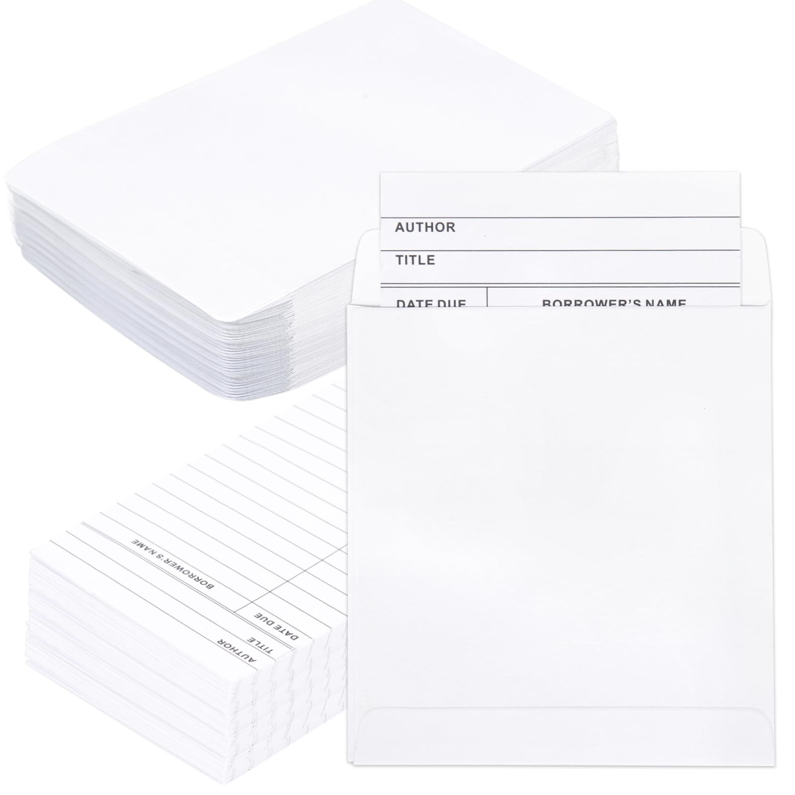 100 Piece Library Pockets & Cards - Check Out Cards & Book Envelopes ...
