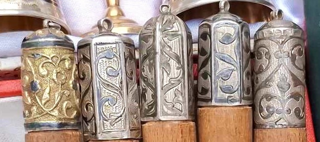 5 Ornamental silver Gaziri cartridges Russian Imperial Cossack ...